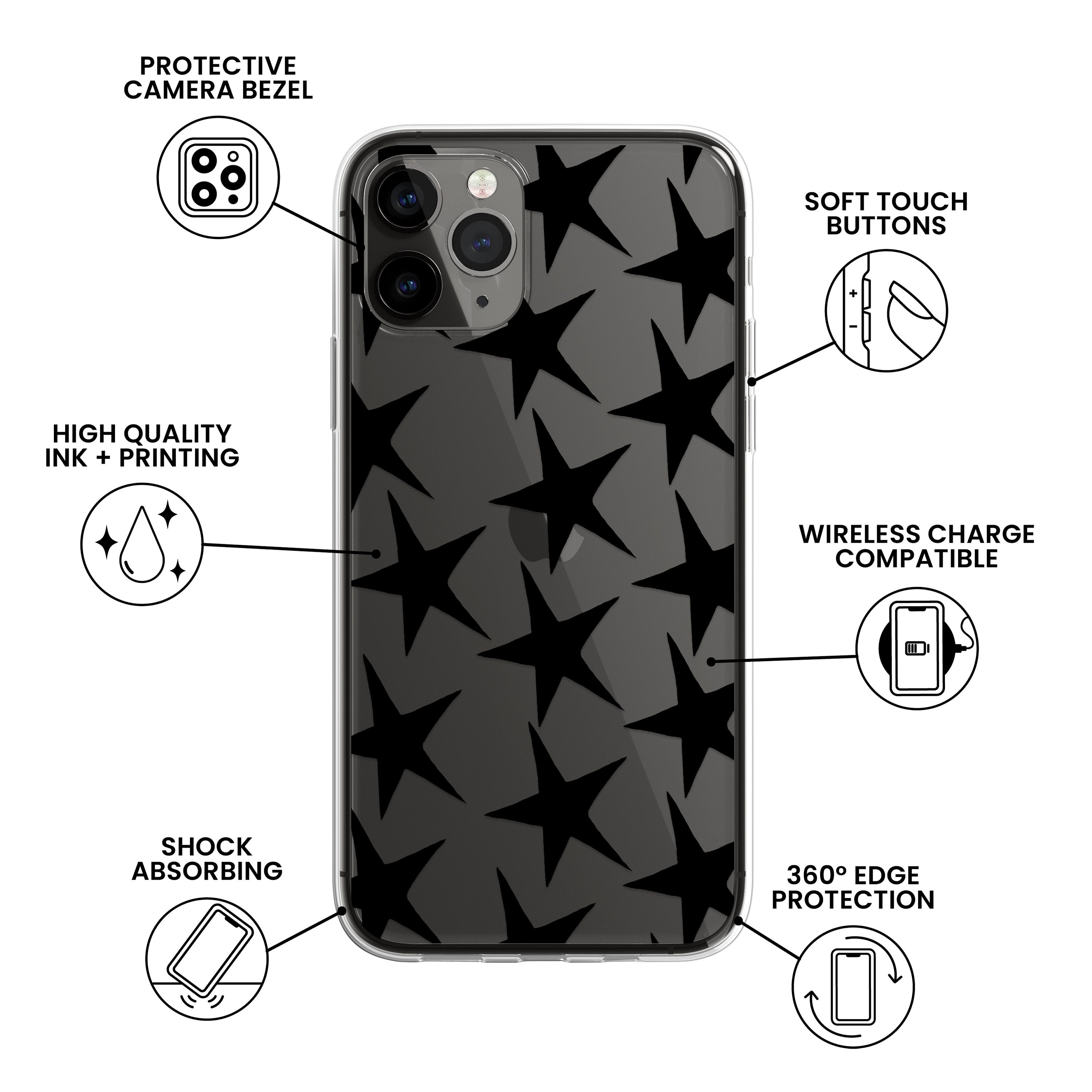 Black Stars Phone Case Clear Aesthetic Star Pattern Phone - Etsy