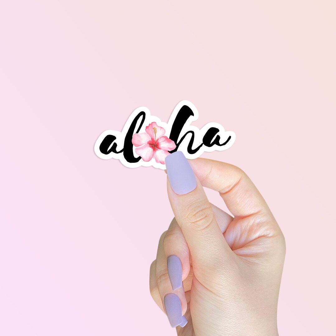Aloha Sticker, Pink Watercolor Hibiscus Sticker, Cute Aloha Decal ...
