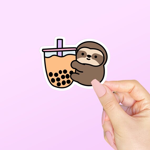 Boba Tea Sloth Sticker Kawaii Bubble Tea Stickers Cute Sloth | Etsy