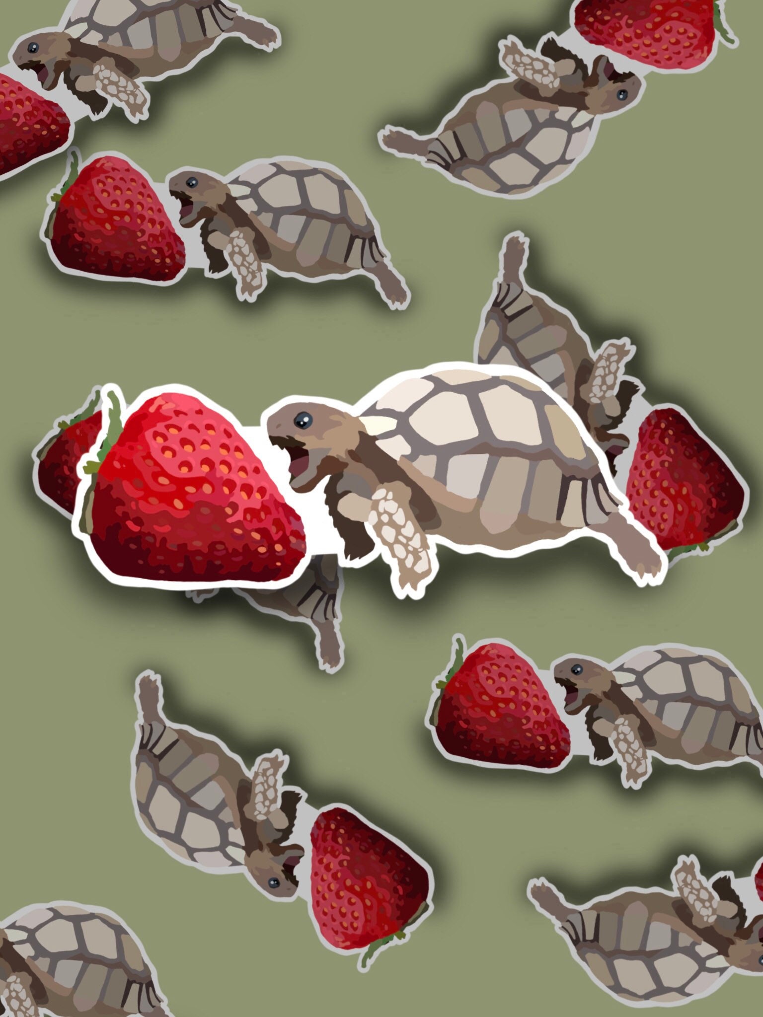 Turtle Eating Strawberry Die Cut Sticker - Etsy
