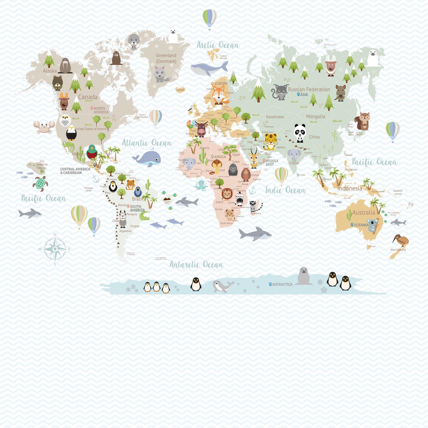 IMAGINATION MAP MINT World Map Wallpaper Mural Kids, Nursery Removable ...