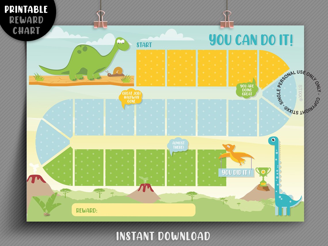 Printable DINO Reward Chart, Sticker Chart, Potty Training, Kids ...