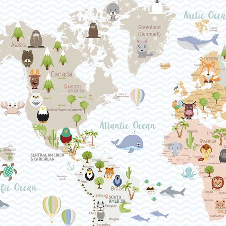 IMAGINATION MAP MINT World Map Wallpaper Mural Kids, Nursery Removable ...