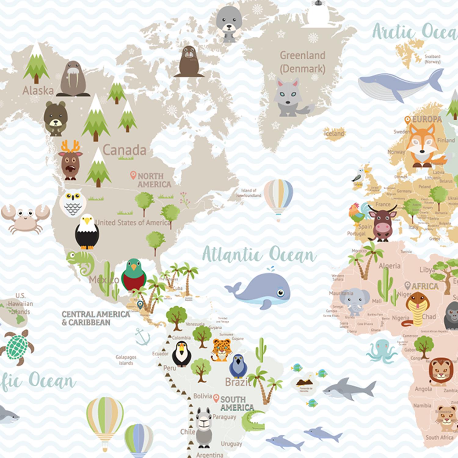 IMAGINATION MAP MINT World Map Wallpaper Mural Kids, Nursery Removable ...