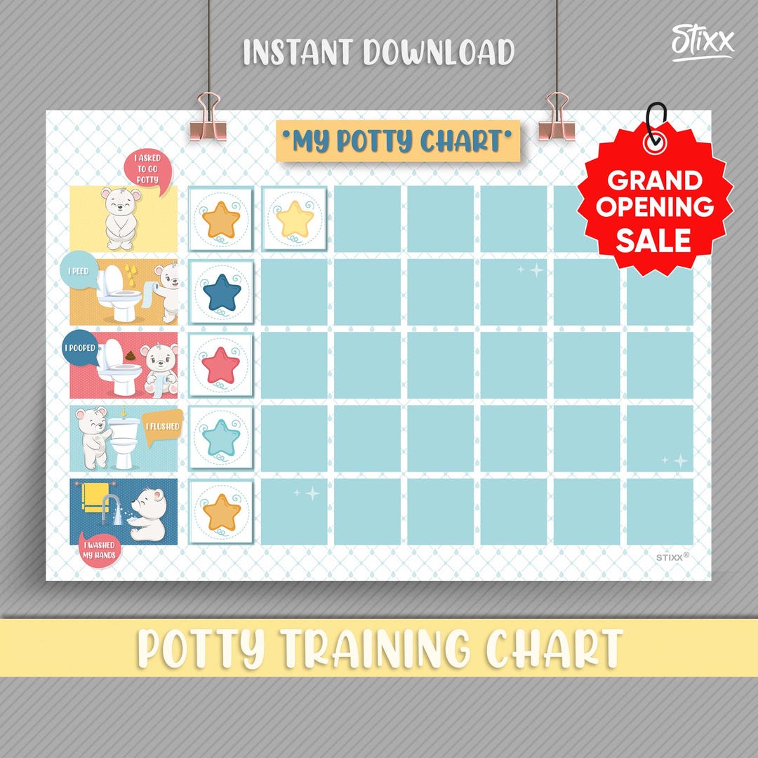 Printable Potty Training Reward Chart for Toddlers (instant Download ...