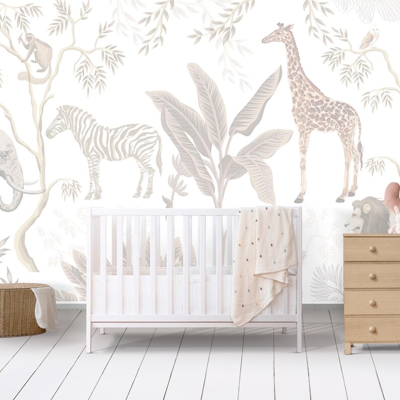 SIMBA Wild Animals Wallpaper Mural Kids, Nursery Removable Decor, Wall ...