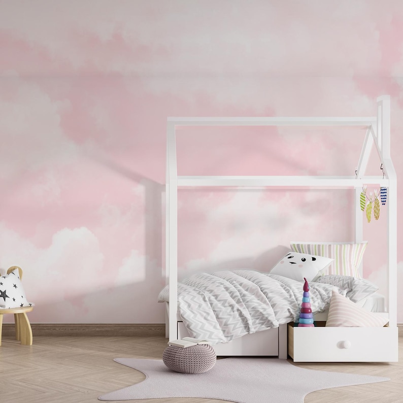 Pastel Pink Clouds Sky Wallpaper Custom Size Cloud Wall Art Nursery ...