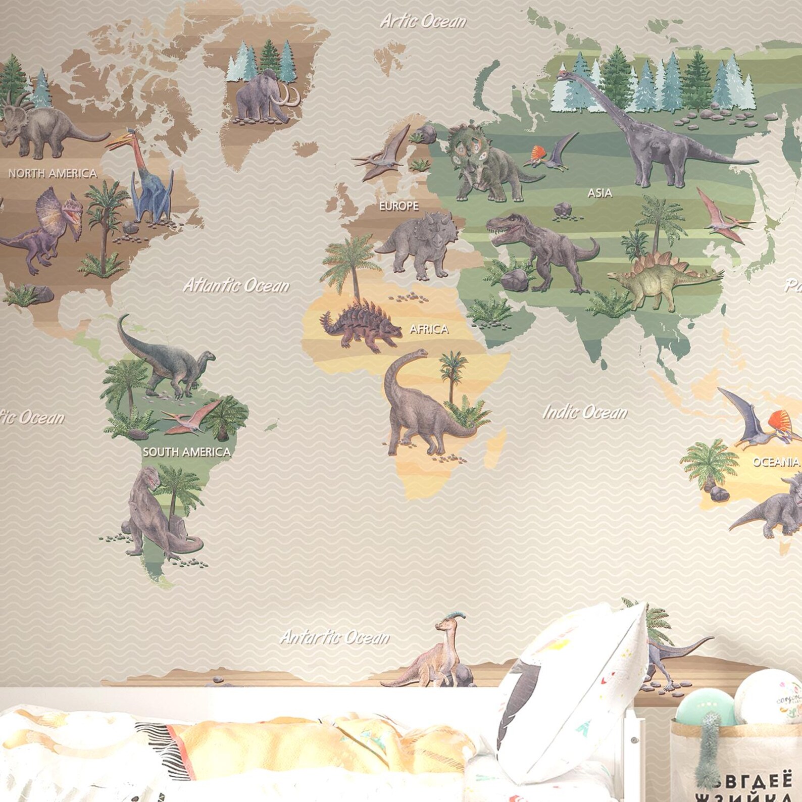 DINOSAUR WORLD Map Wallpaper: Kids Nursery Removable Wall Mural - Etsy
