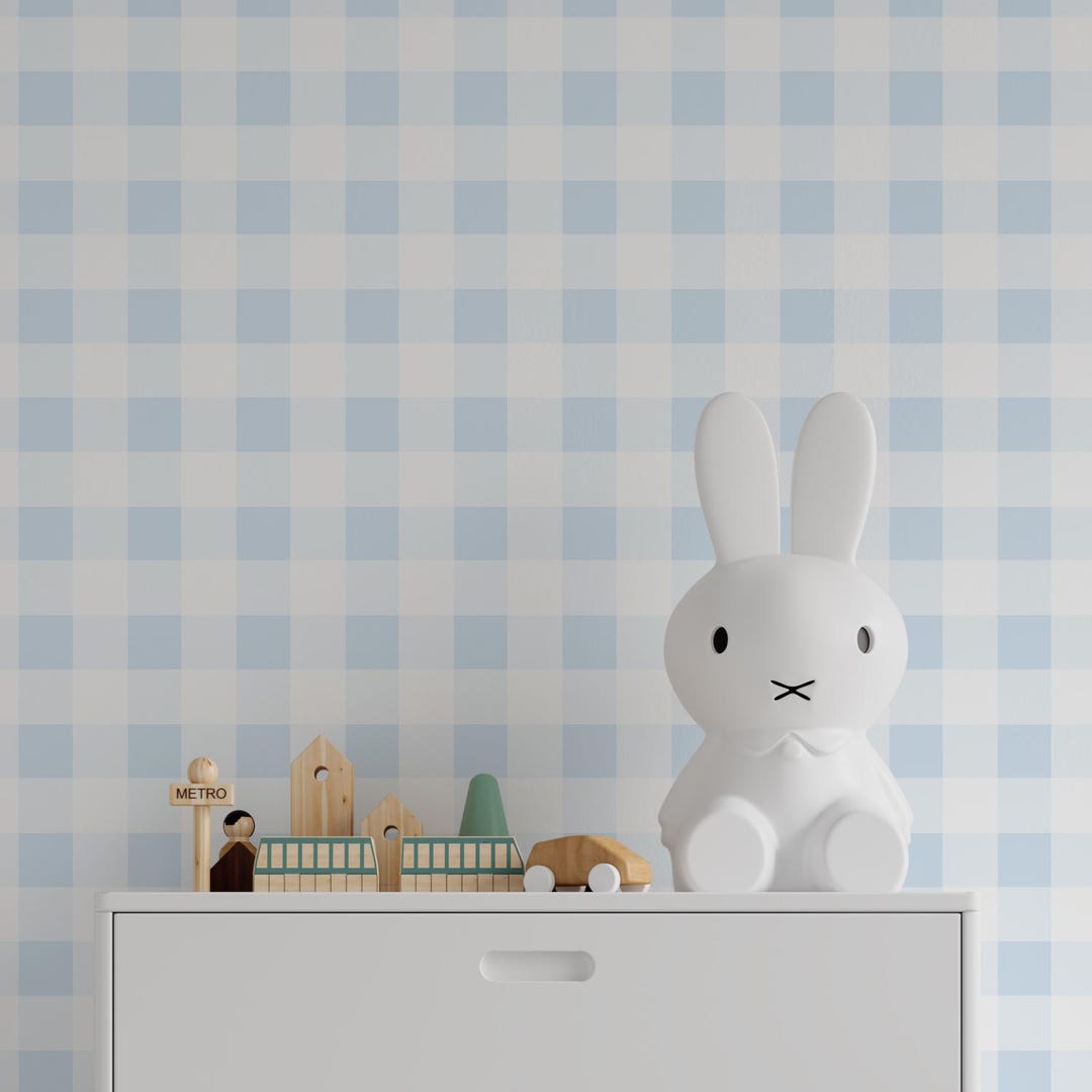 Blue Gingham Wallpaper Mural: Peel and Stick Nursery Wall Decal - Etsy
