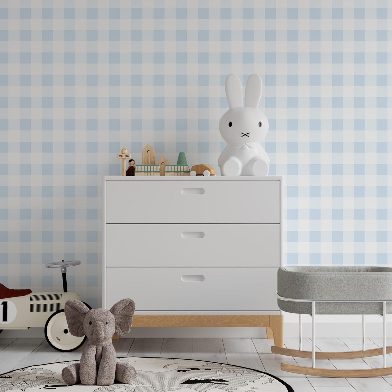 Blue Gingham Wallpaper Mural: Peel and Stick Nursery Wall Decal - Etsy