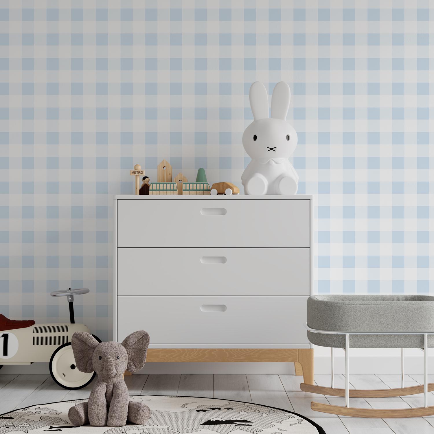 Blue Gingham Wallpaper Mural: Peel and Stick Nursery Wall Decal - Etsy