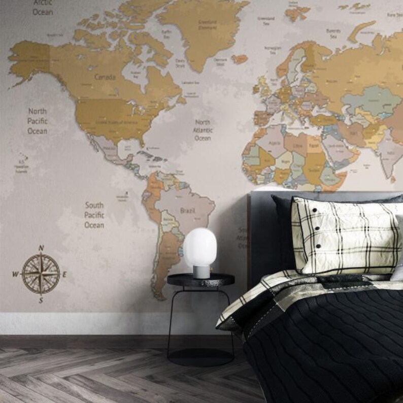 Vintage World Map Wallpaper Mural: Peel and Stick, Custom Size - Etsy