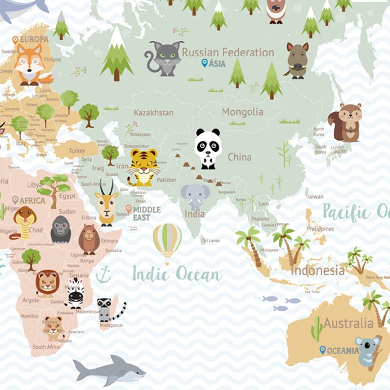 IMAGINATION MAP MINT World Map Wallpaper Mural Kids, Nursery Removable ...