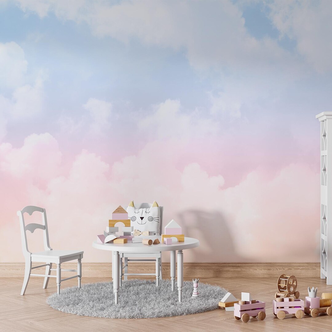 Pastel Clouds Sky Wallpaper Mural: Nursery Decor, Peel and Stick - Etsy