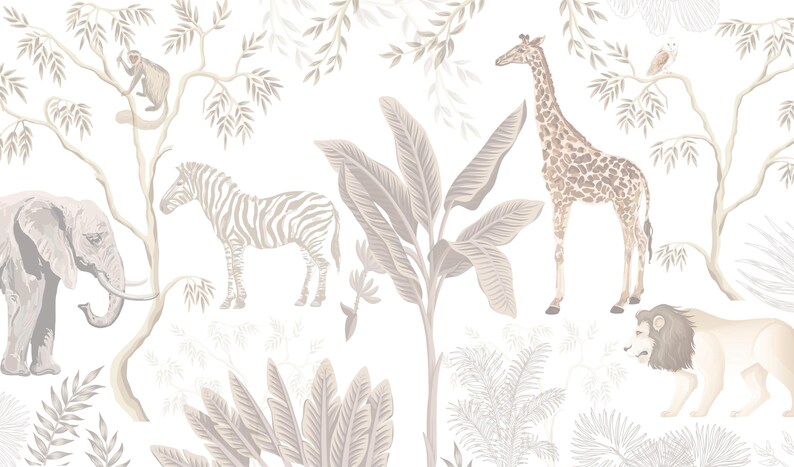 SIMBA Wild Animals Wallpaper Mural Kids, Nursery Removable Decor, Wall ...