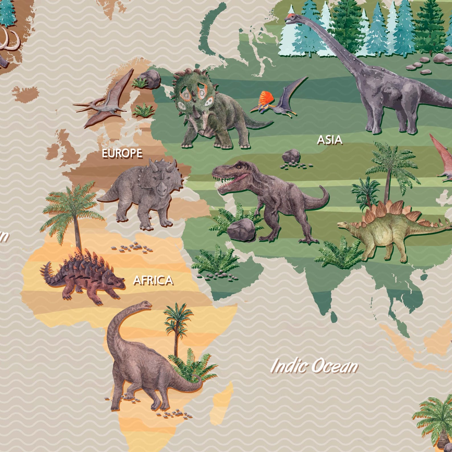 DINOSAUR WORLD Map Wallpaper: Kids Nursery Removable Wall Mural - Etsy