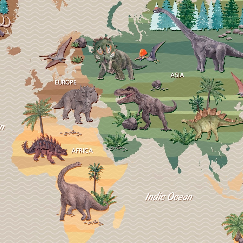 DINOSAUR WORLD Map Wallpaper: Kids Nursery Removable Wall Mural - Etsy