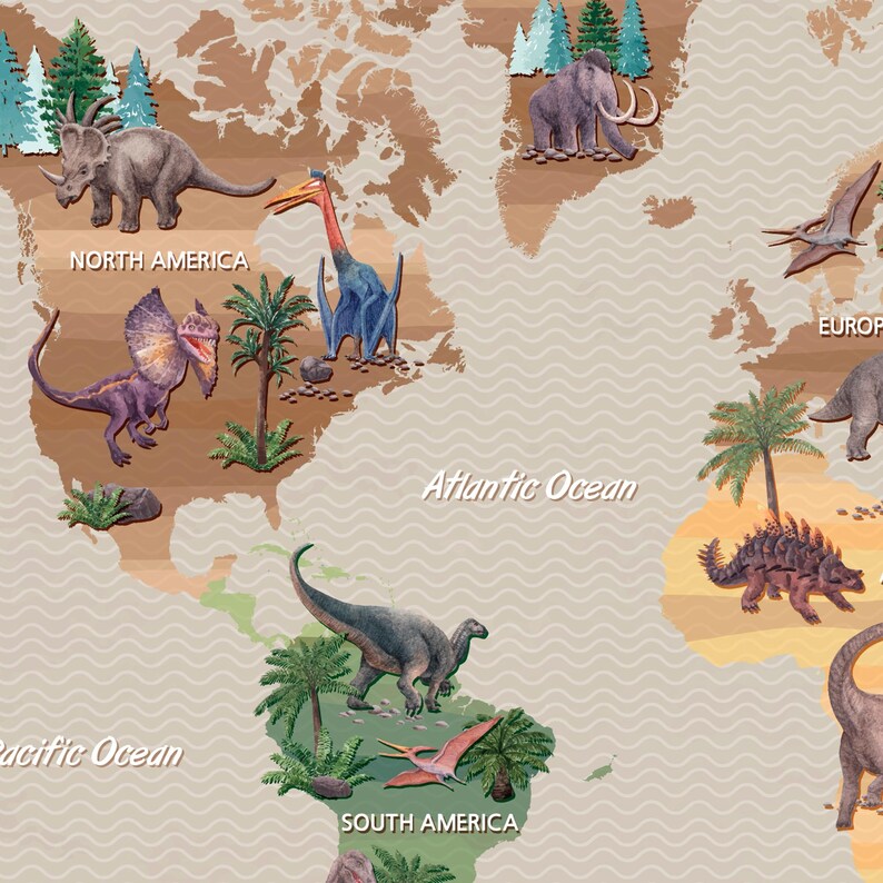 DINOSAUR WORLD Map Wallpaper: Kids Nursery Removable Wall Mural - Etsy