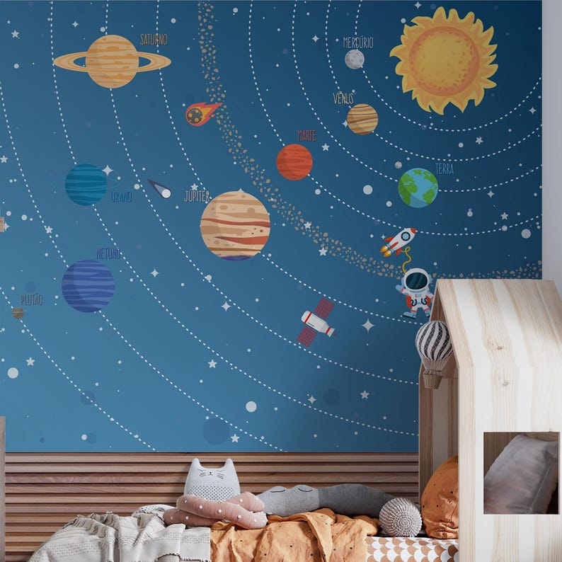 Solar System Wallpaper Mural: Peel and Stick Space Nursery Decor - Etsy