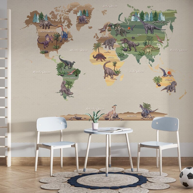 DINO WORLD - Custom Size, Dinosaur World Map Wallpaper, Dino Map ...