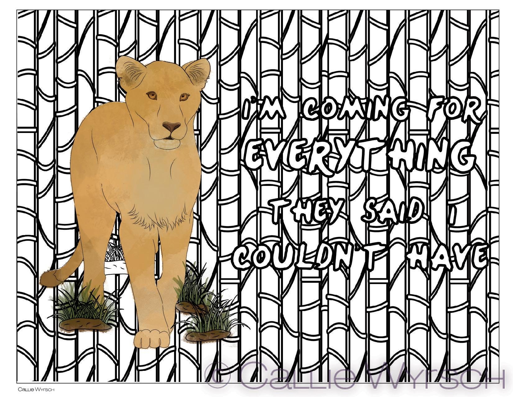 Printable Fierce Lioness Coloring Pages for Adults - Instant Download ...
