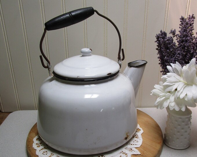 Large Enamelware Coffee Pot, White and Black Enamel, Ketchen Decor - Etsy