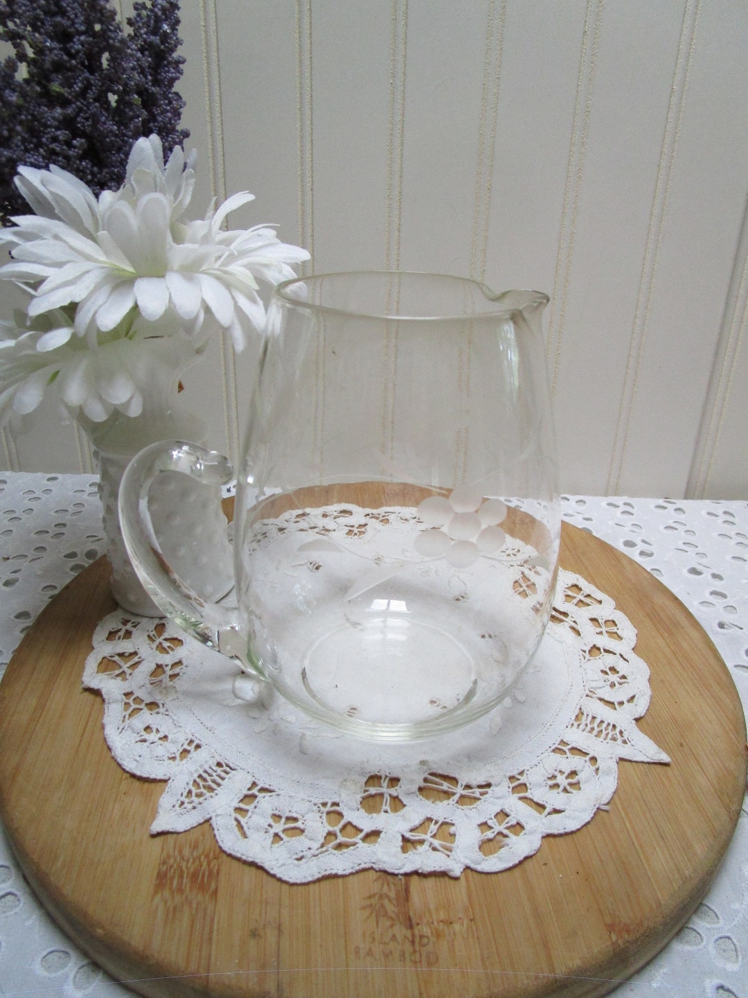 Etched Glass Water Pitcher, Floral Etched Glass, Small Water Pitcher - Etsy