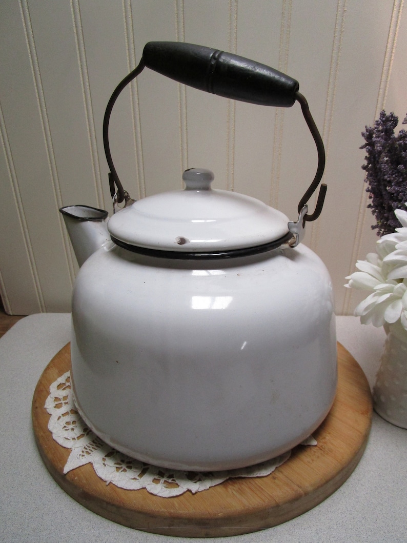 Large Enamelware Coffee Pot, White and Black Enamel, Ketchen Decor - Etsy