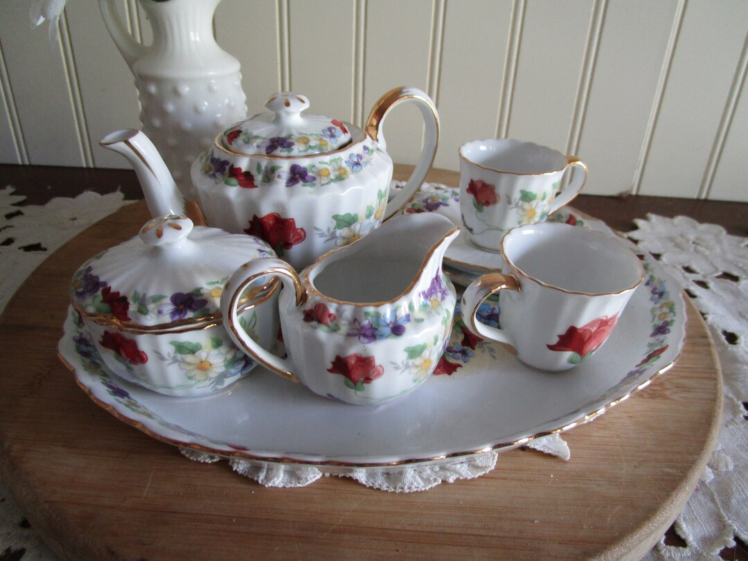 Miniature China Tea Set Floral Pattern Service for 2 Multi Floral ...