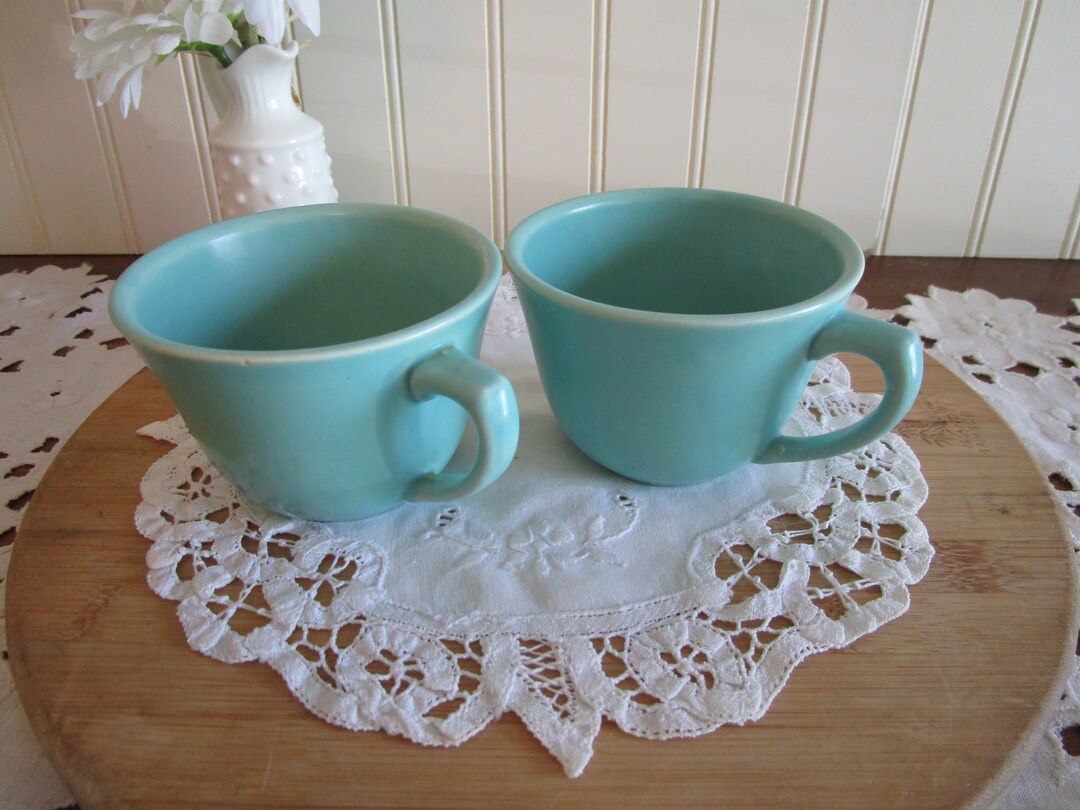 Set of 2 Bauer Turquoise Coffee Mugs, Bauer Pottery - Etsy