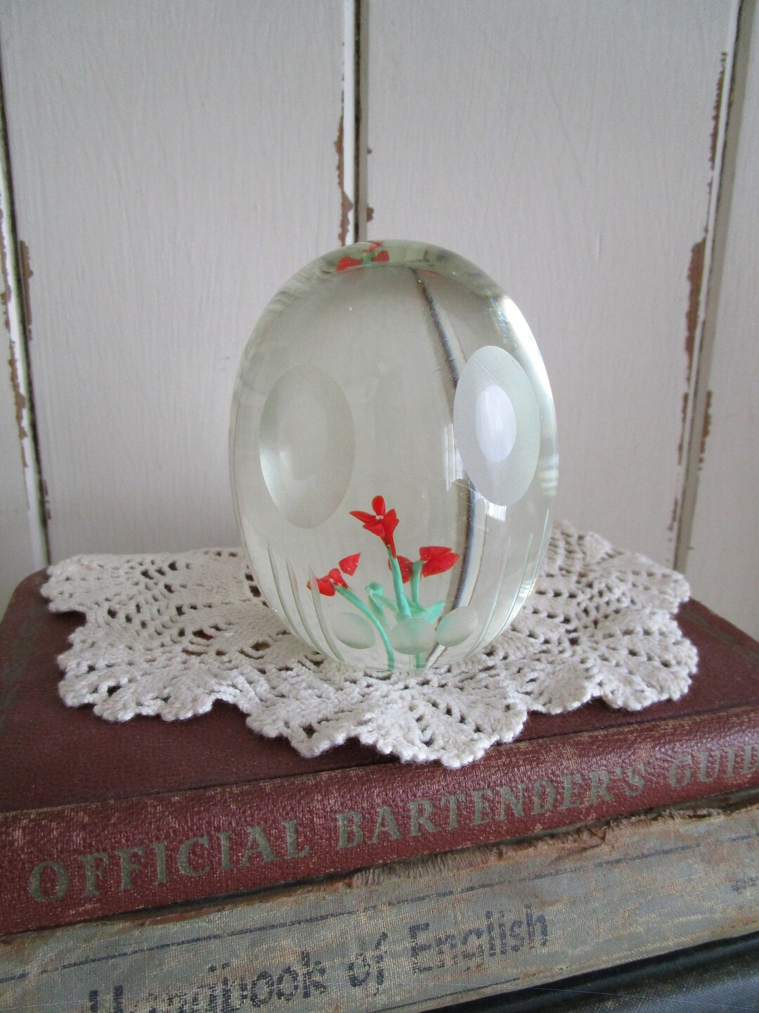 Handblown Glass Paperweight With Etching Made in Japan - Etsy