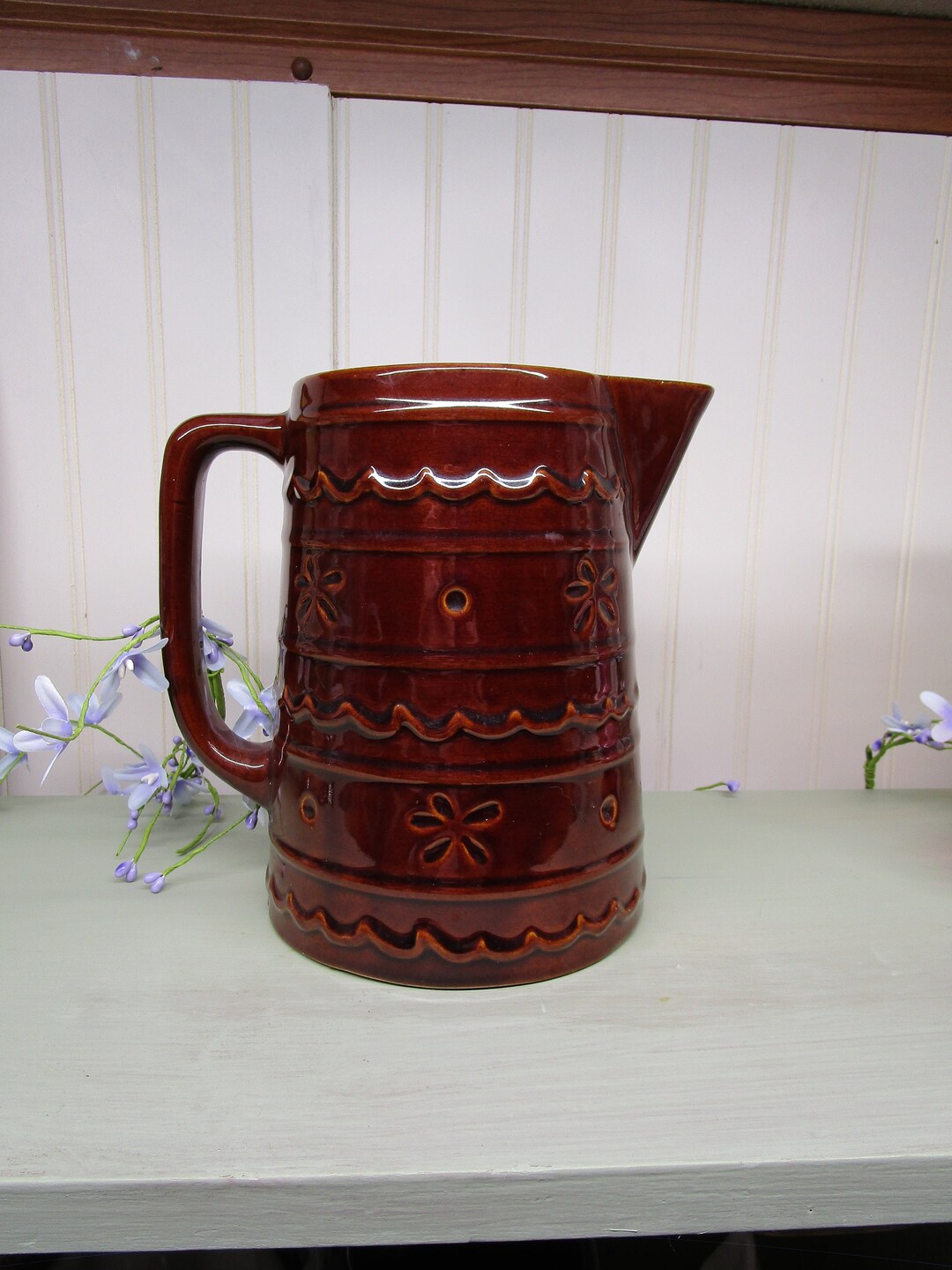 Marcrest Brown Daisy Dot Pitcher. Large 60oz - Etsy