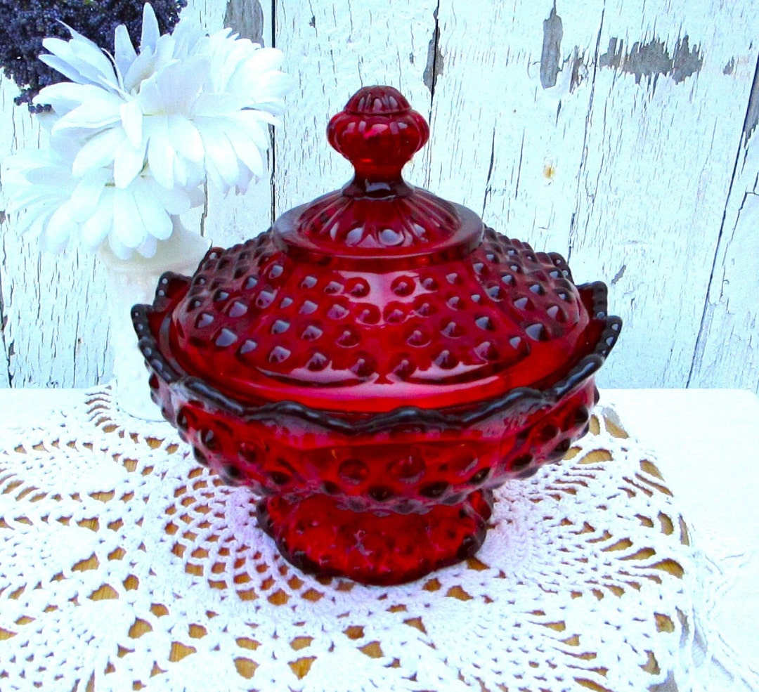 Fenton Ruby Red Hobnail Glass Candy Dish With Lid, Valentine, Christmas ...