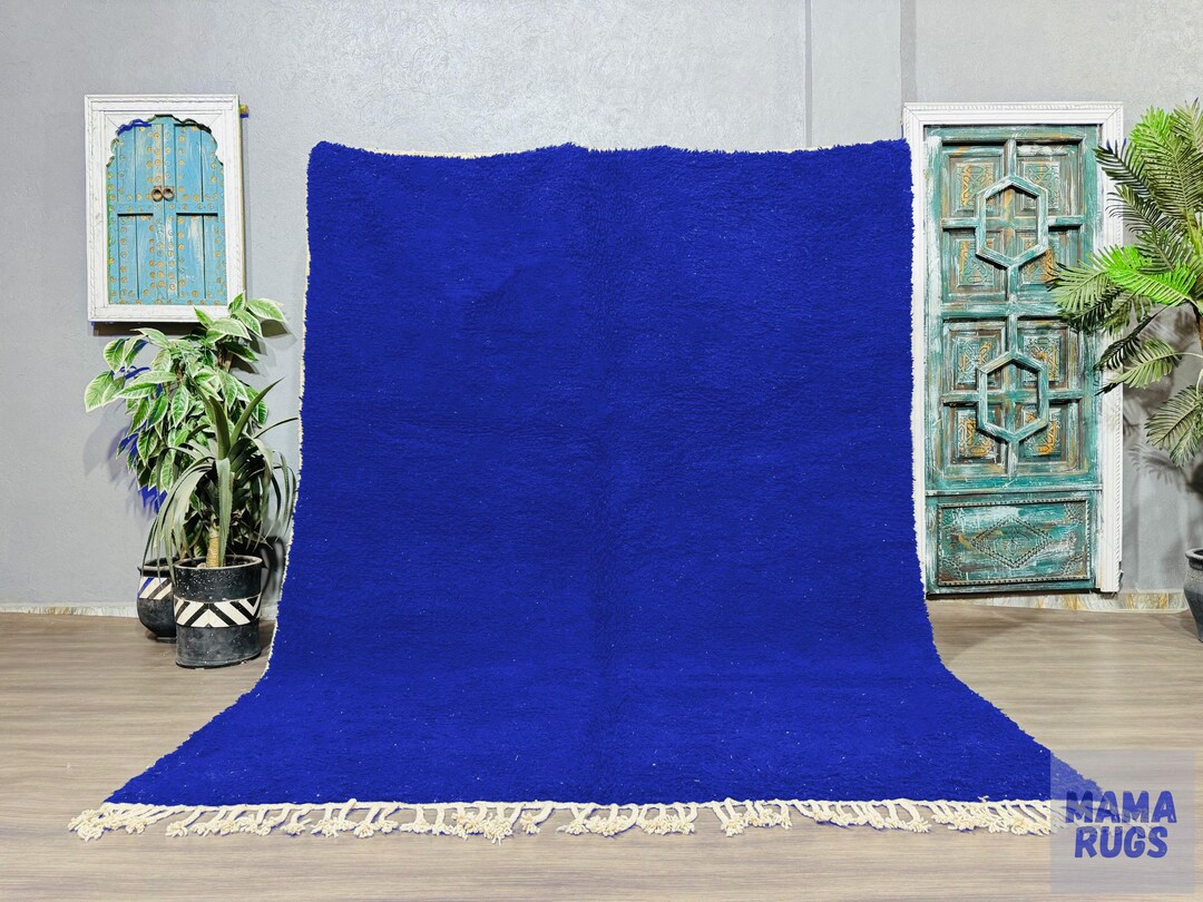 Custom Blue Moroccan Rug - Handwoven Solid Wool Berber Carpet ...