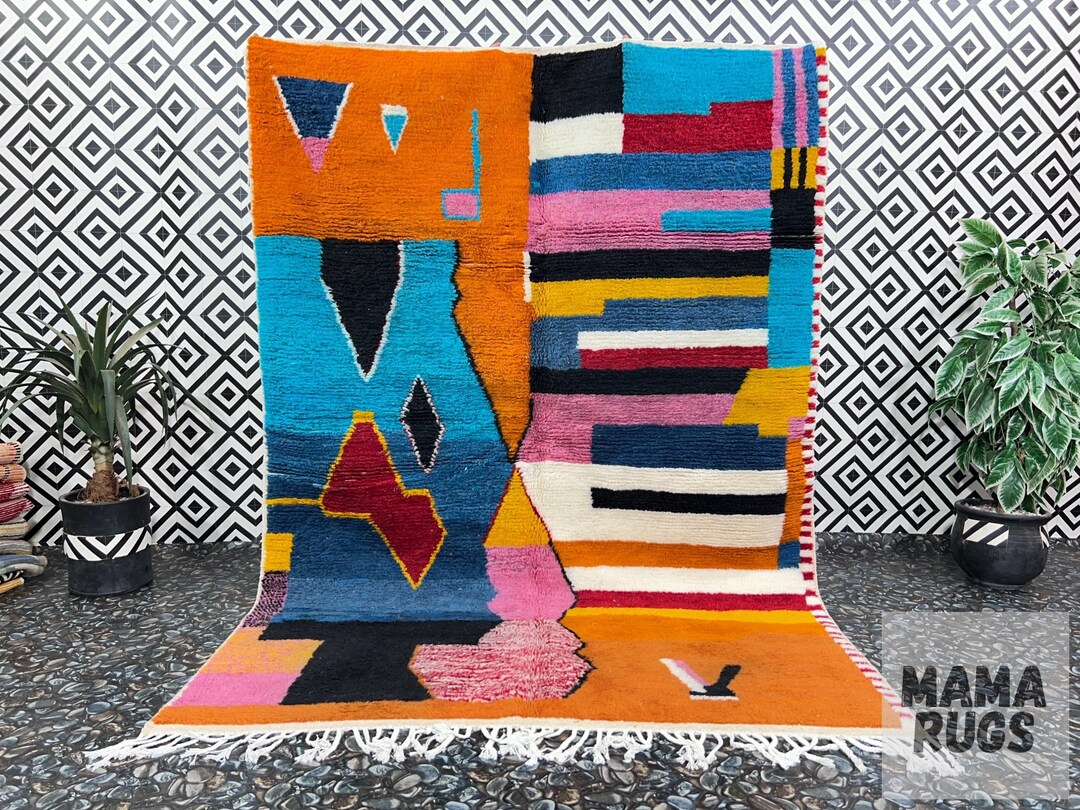 Vibrant Azilal Carpet Sheep Wool Rug Large Azilal Rug Custom All Sizes ...