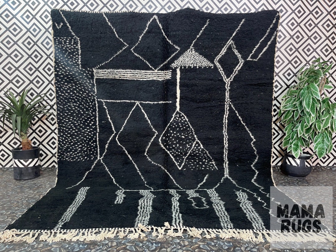 Moroccan Black Rug - Solid Black Rug - Plain Black Rug - Wool Berber ...