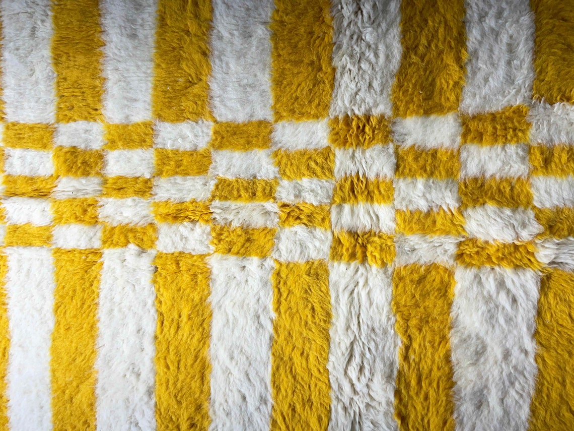 Yellow Checkered Moroccan Rug Beni Ourain Berber Moroccan | Etsy