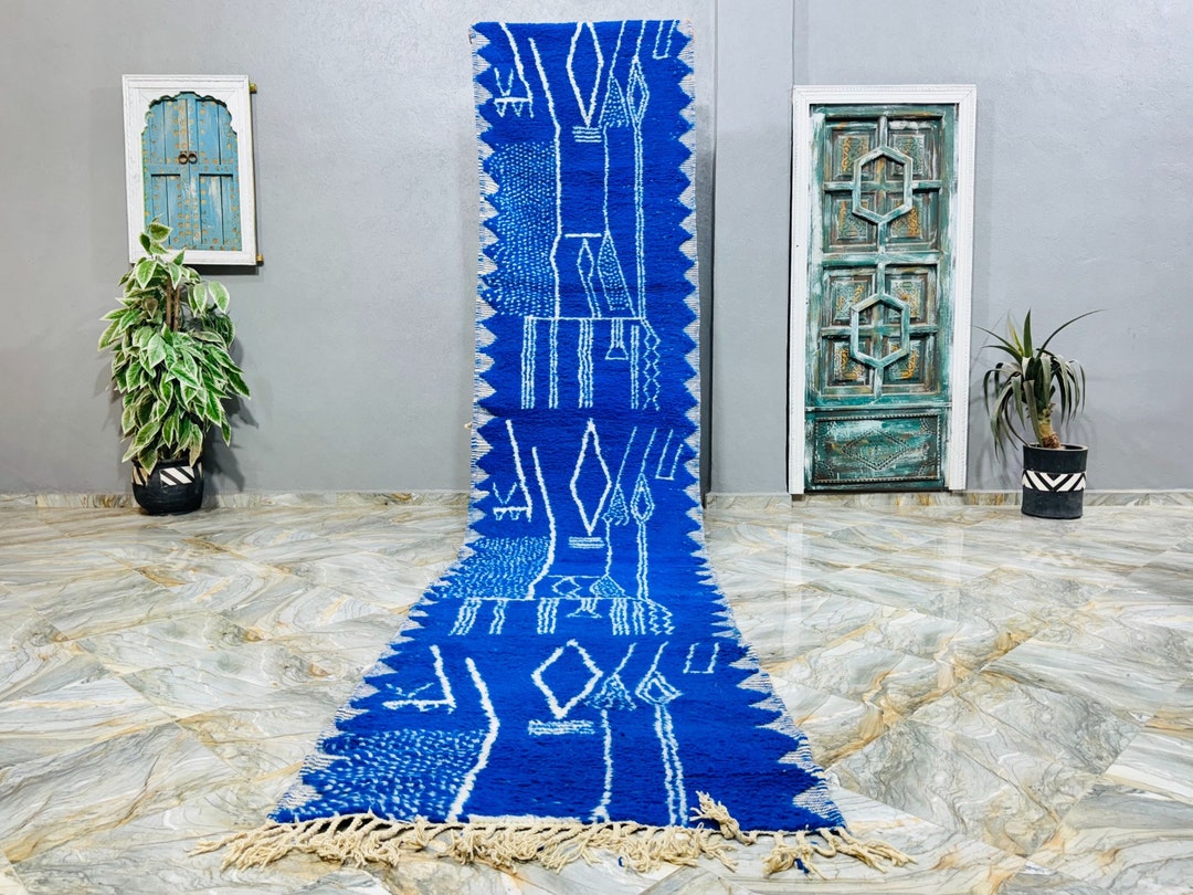 Vintage Moroccan Runner Rug - Blue Runner Rug Moroccan - Berber Blue ...