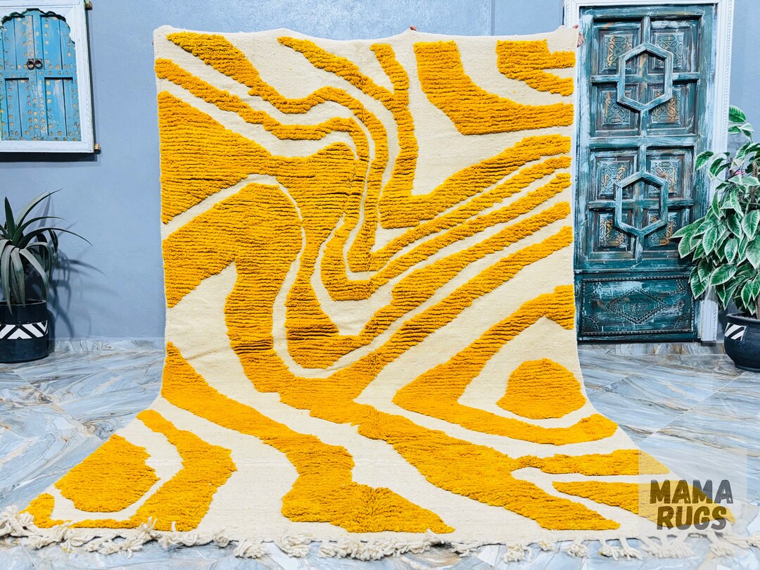 Tufted Yellow Morrocan Rug Beni Ourain Rug Handmade Rug Berber Yellow ...