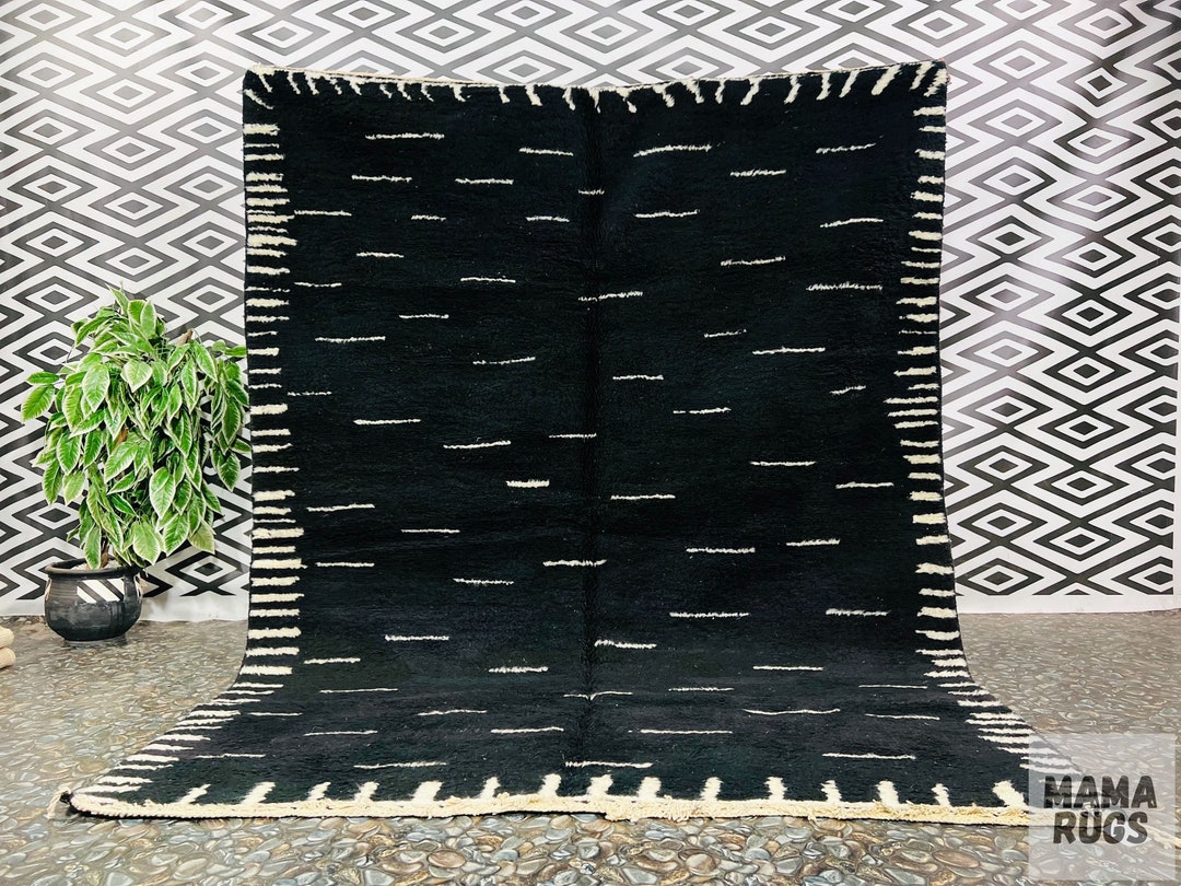 Costum Moroccan Black Rug Morocco Rug Black Handmade Rug Morocco Rug ...