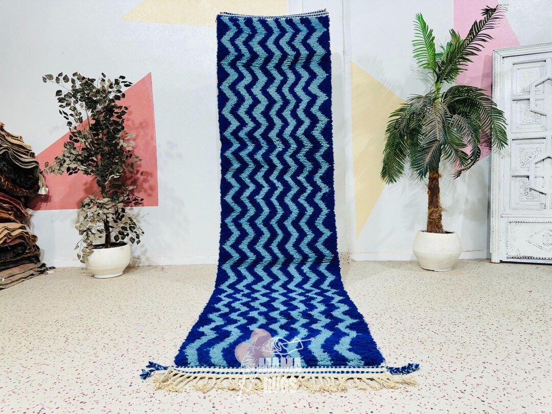 Blue Moroccan Berber Runner Rug: Handmade Wool Hallway Carpet - Etsy