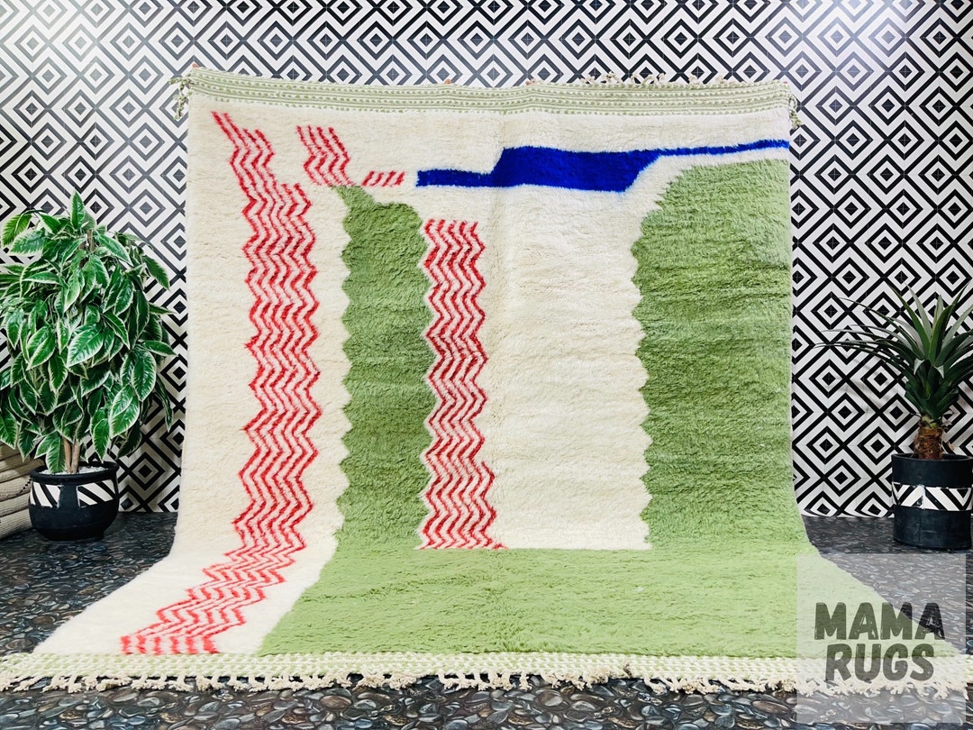 Green Moroccan Rug, Wool Moroccan Rug, Berber Rug, Green Wool Rug, Made ...