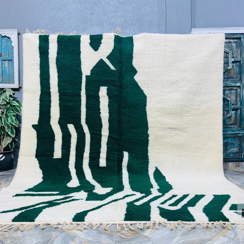 Green and White Area Rug - Etsy