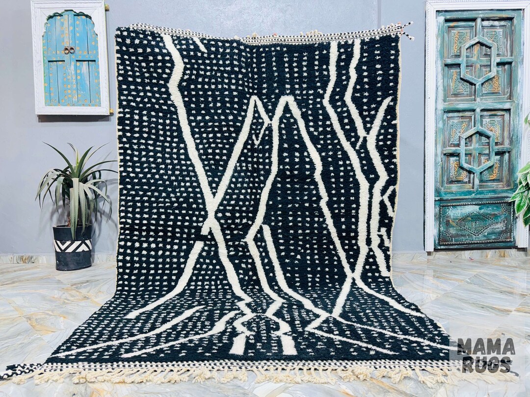 Moroccan Black Rug Solid Black Rug Plain Black Rug Wool Berber Rug Beni ...