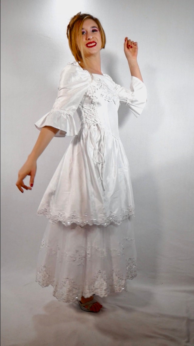 Angel Princess Core White Ruffles Sequins Evening Gown Circa 1990s - Etsy