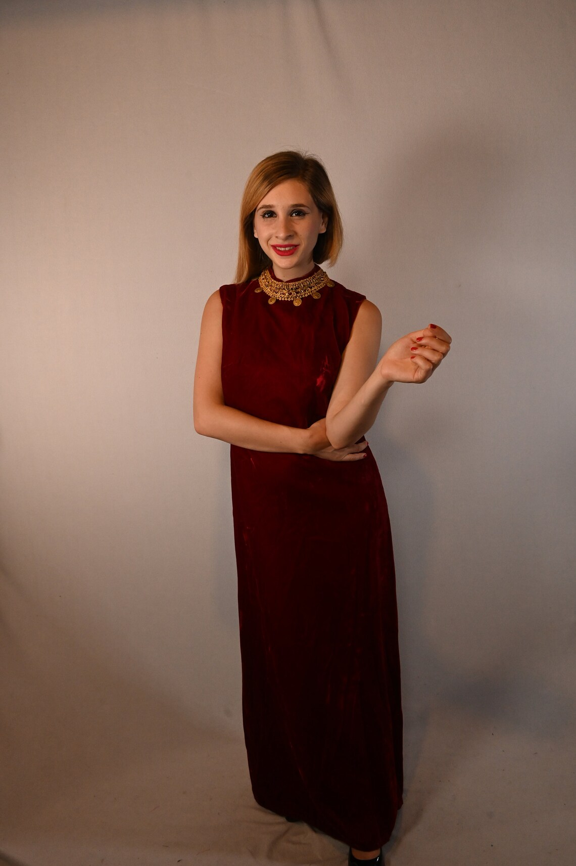 1960s Velvet Red Maxi Dress - Etsy
