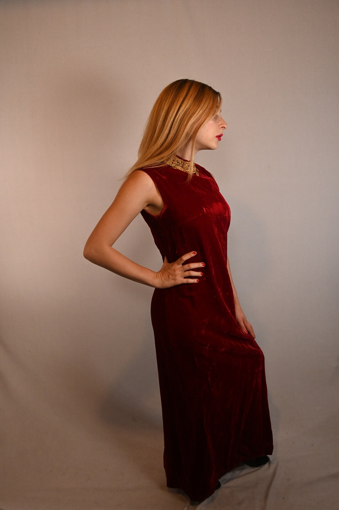 1960s Velvet Red Maxi Dress - Etsy