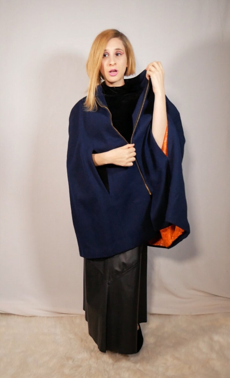 Dark Blue Cosplay Cape Orange Sparkley Lining - Etsy
