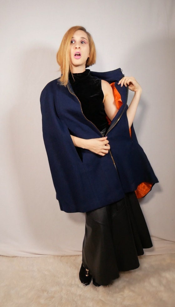 Dark Blue Cosplay Cape Orange Sparkley Lining - Etsy