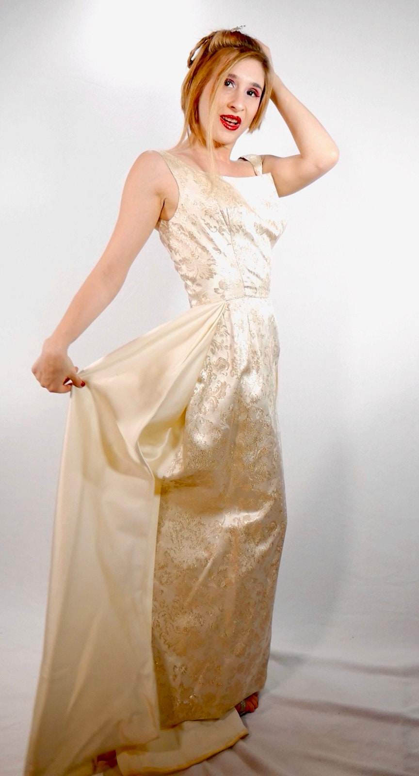 Mike Benet Formals Ivory Evening Gown Old Hollywood Glamour Circa 1960s ...